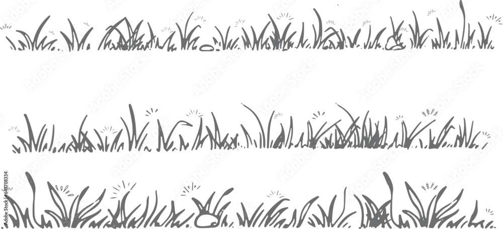 Grass doodle sketch style set. Hand drawn grass field doodle lines ...