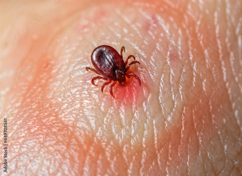 tick on skin with erythema migrans - lyme disease symptoms Stock Photo ...