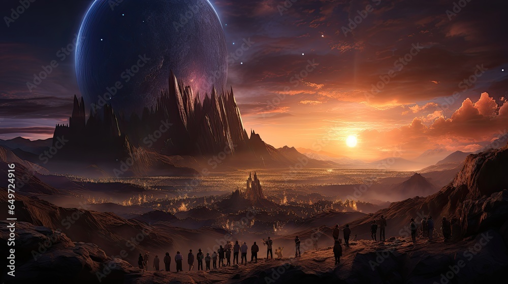 many people standing in front of a massive rock wall of a mountain ...