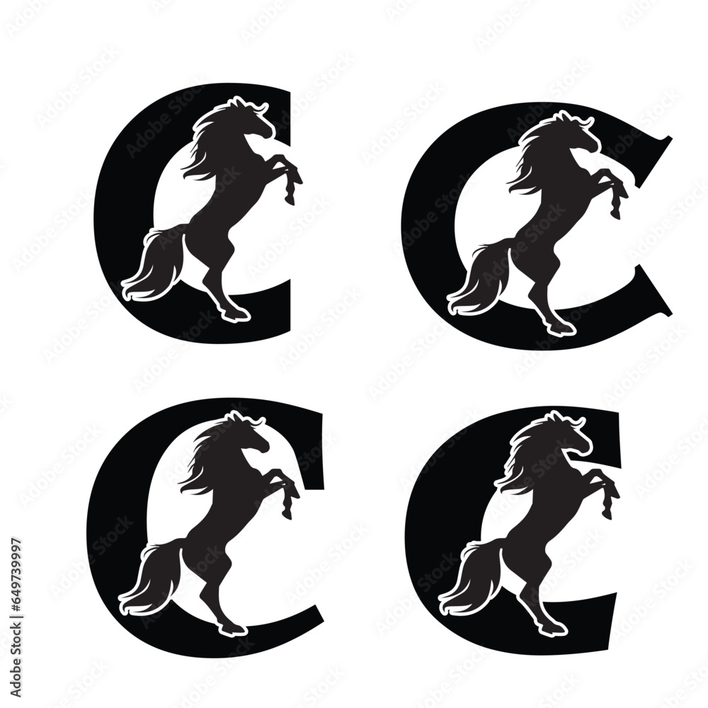 Initials Logo Design Alphabet Letter C & Horse Logo Design Concept ...