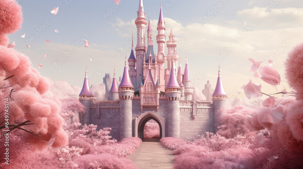Magical pink princess castle Stock Photo | Adobe Stock