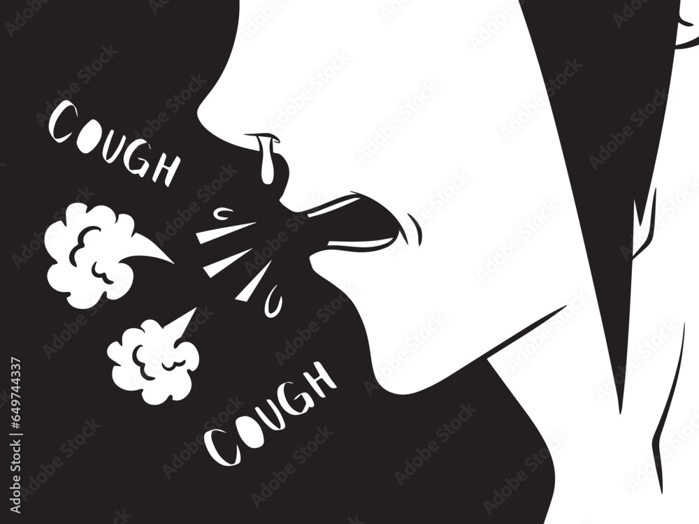 Coughing and flu runny nose human face from side view isolated vector ...