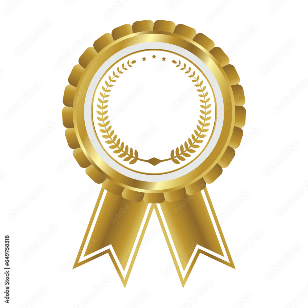 Golden circle frame text box with gold award ribbon icon anniversary badge.Gold medal set badge ...