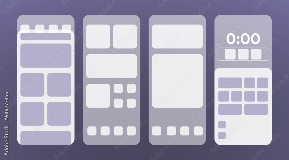 iOS widget screen mock-up. All sizes app widgets template. Square ...