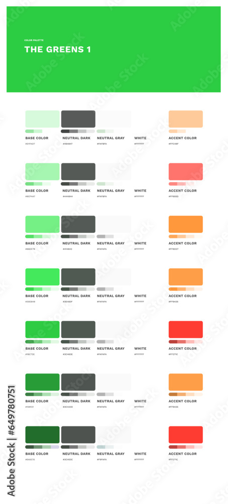 Parakeet green color palette in 7 different shades Stock Vector | Adobe ...