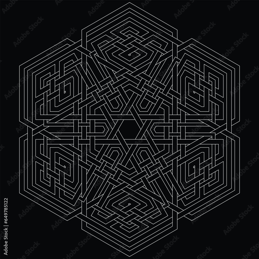Hexagram star vector pattern ornament with circular circle and floral ...