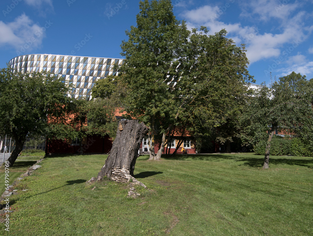 Old mansion red wood house, Stenbrottet and modern building at the ...