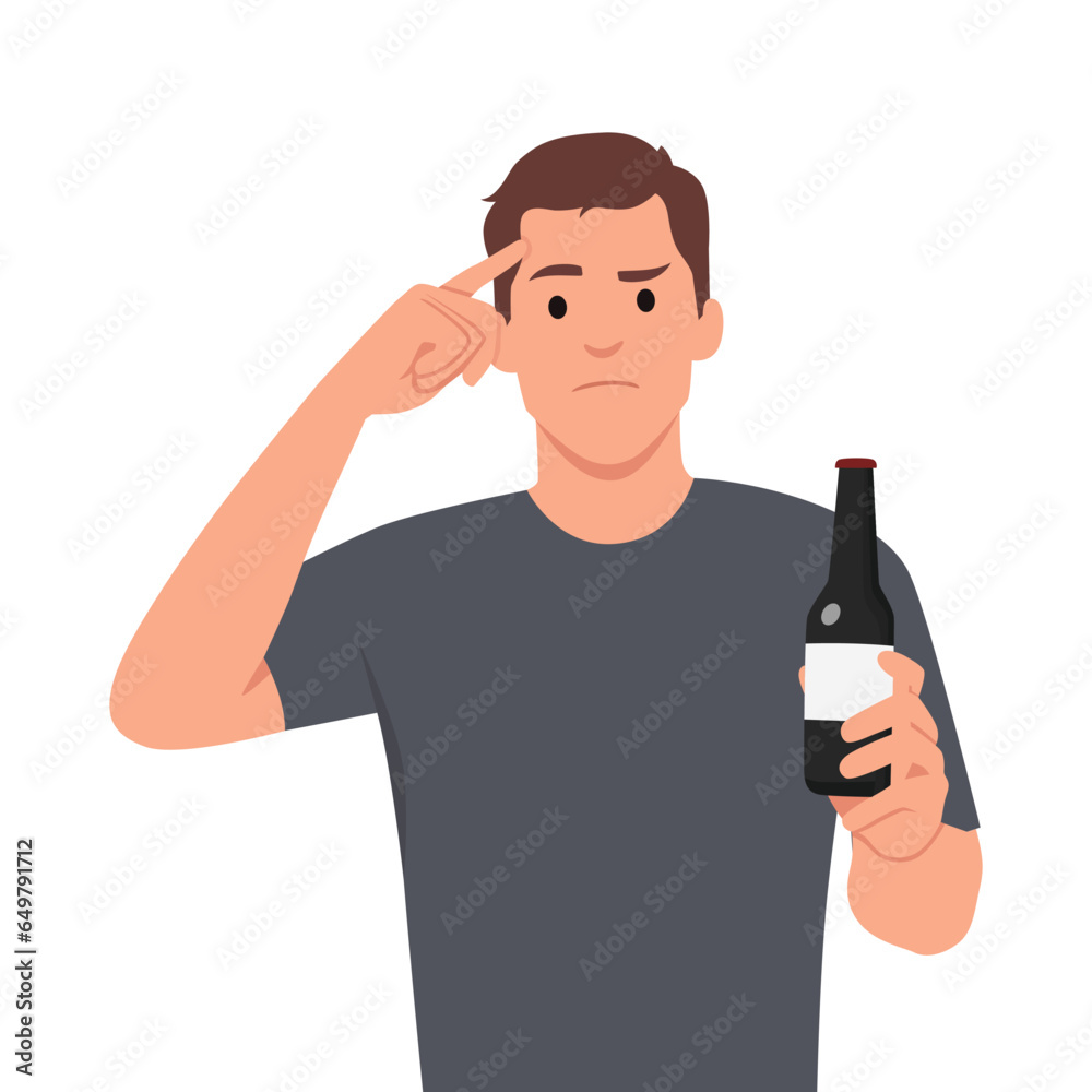 Young man refuse drinking alcohol. Decisive male make hand gesture sign ...