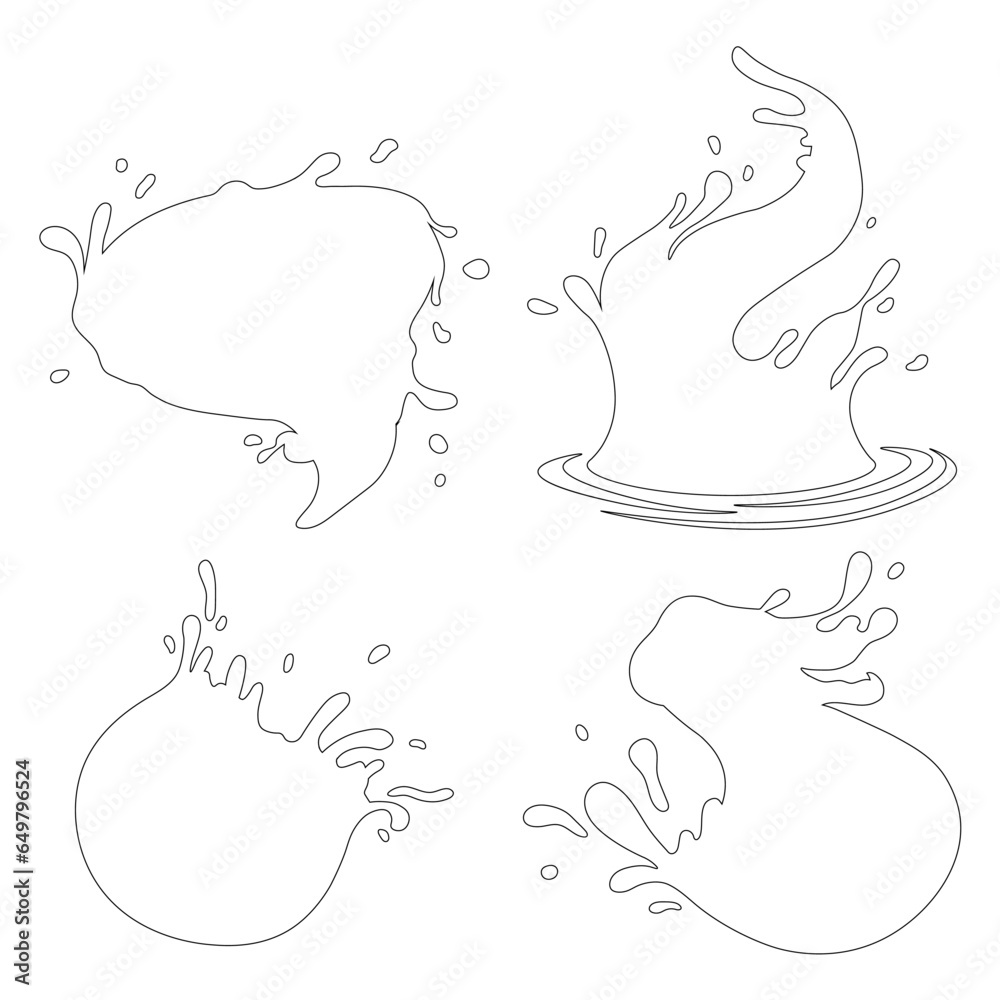 Water and juice splash liquide. Black doodle line. A drop shape, simple ...