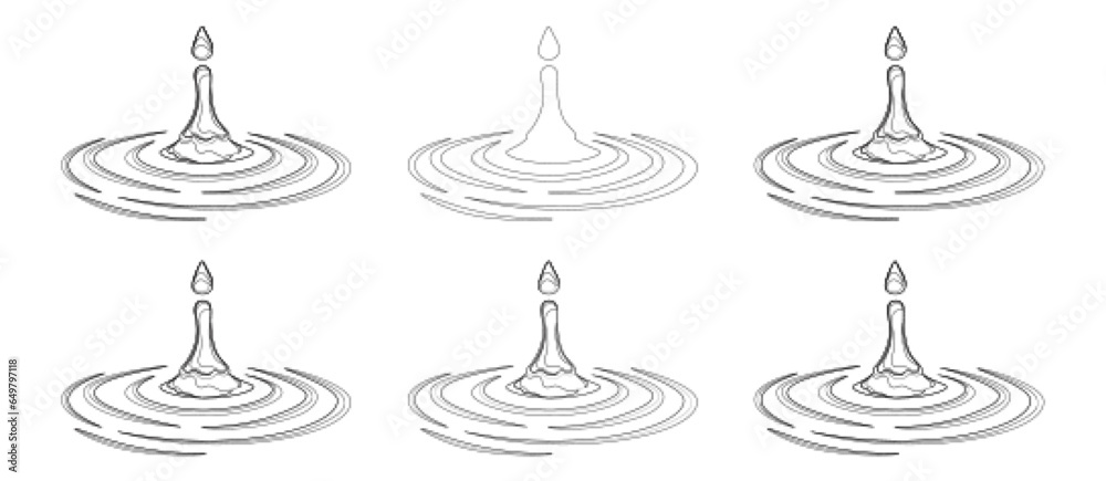 Water and juice splash liquide. Black doodle line. A water splash ...