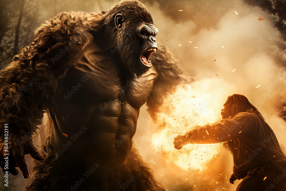Generative ai collage photo of aggressive beast giant gorilla king kong ...