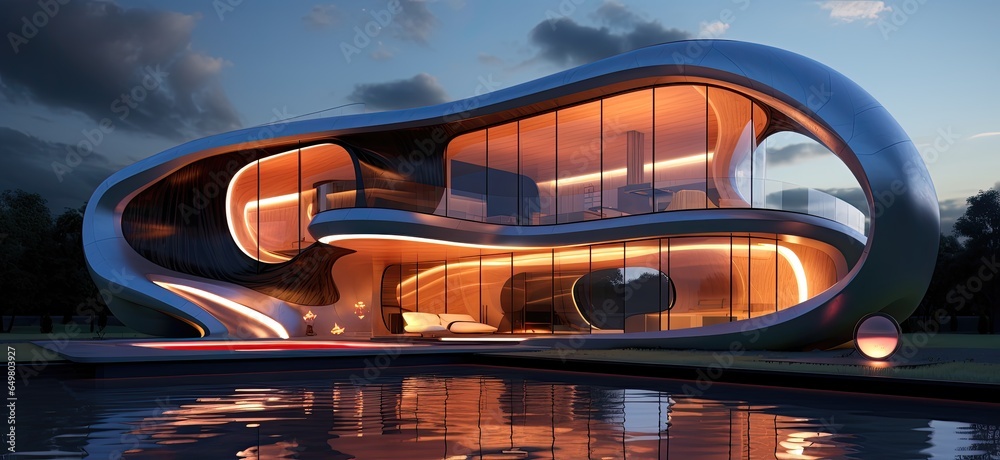 neo-futuristic house architecture with volumetric lightings Stock ...
