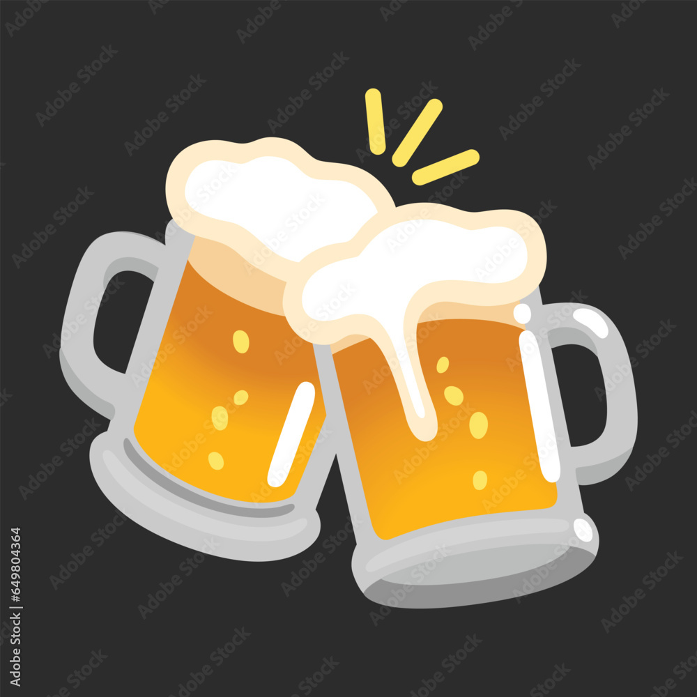 Clinking Beer Mugs vector emoji icon. Isolated two frosty mugs of beer ...