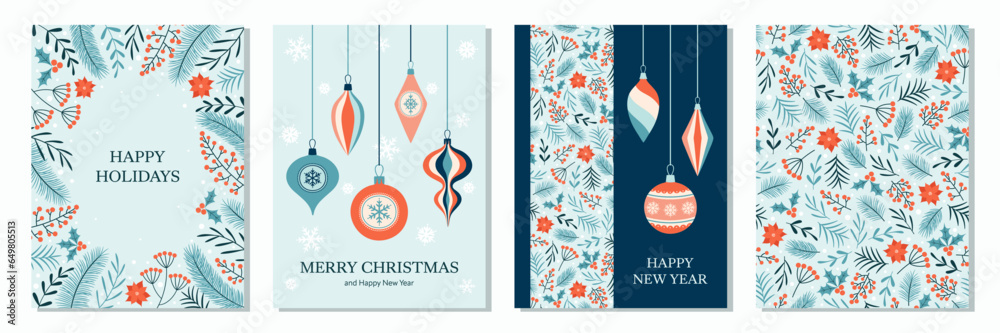 Christmas greeting cards collection. Holiday design with hand drawn ...
