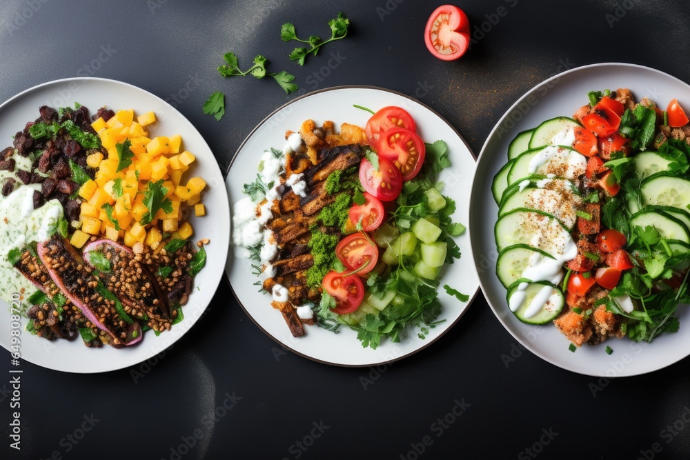 Food collage of 3 vertical photos of a proper healthy breakfast ...