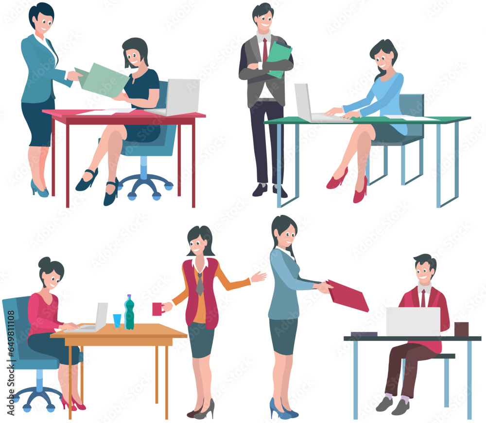 Office workers. Vector illustration. Teamwork essential for achieving ...