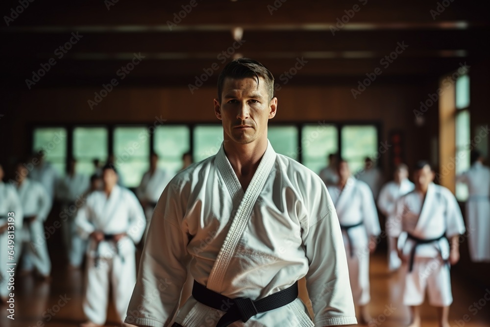 sensei teacher master man wearing white kimono and black belt and the ...