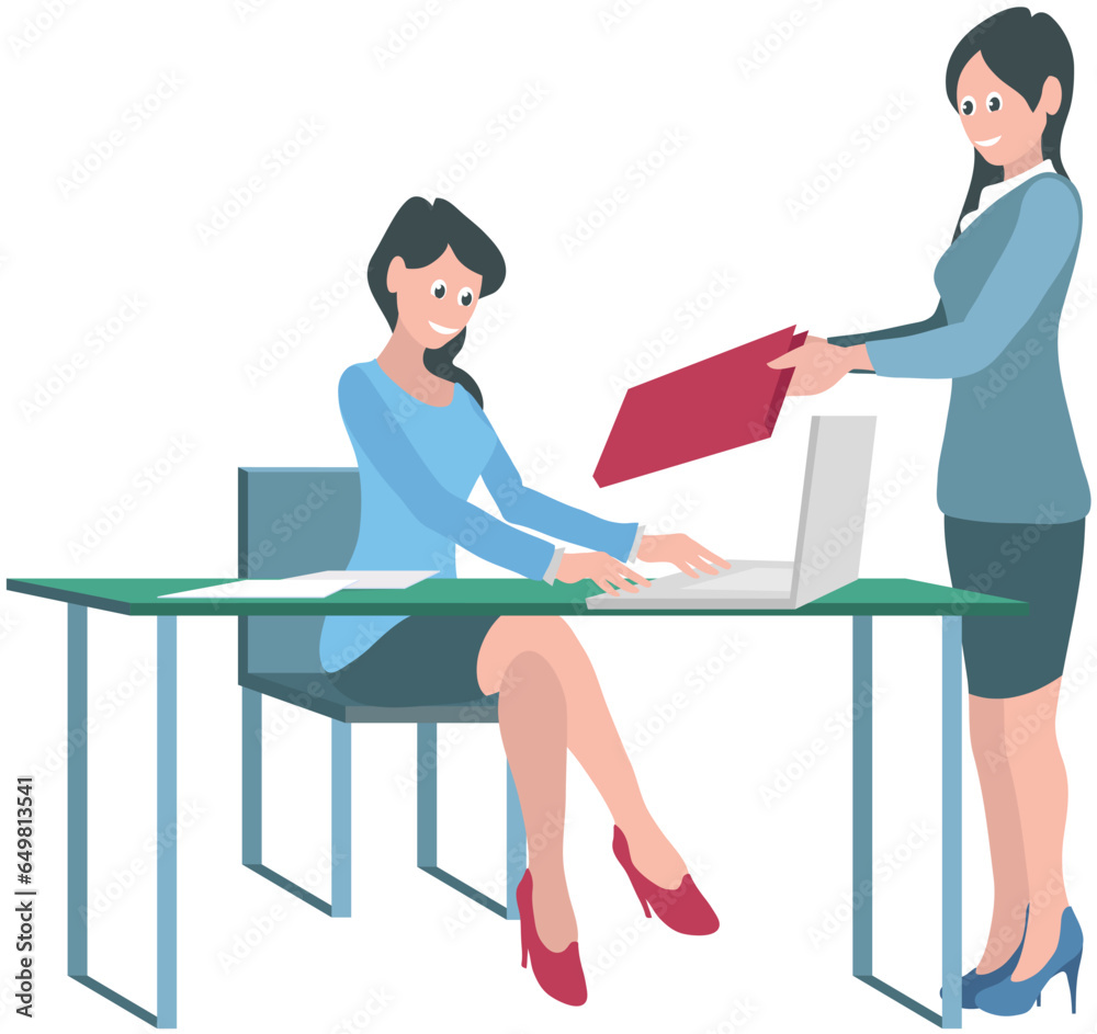 Office workers. Vector illustration. A worker employee contributes to ...