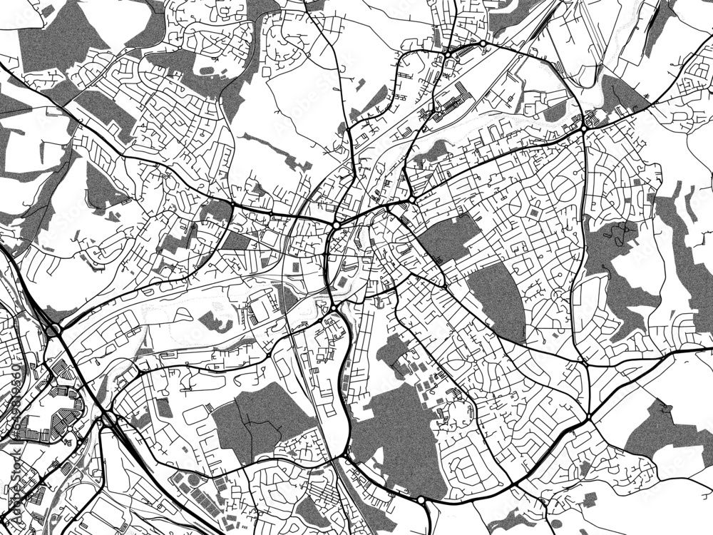 Greyscale vector city map of Rotherham in the United Kingdom with with ...