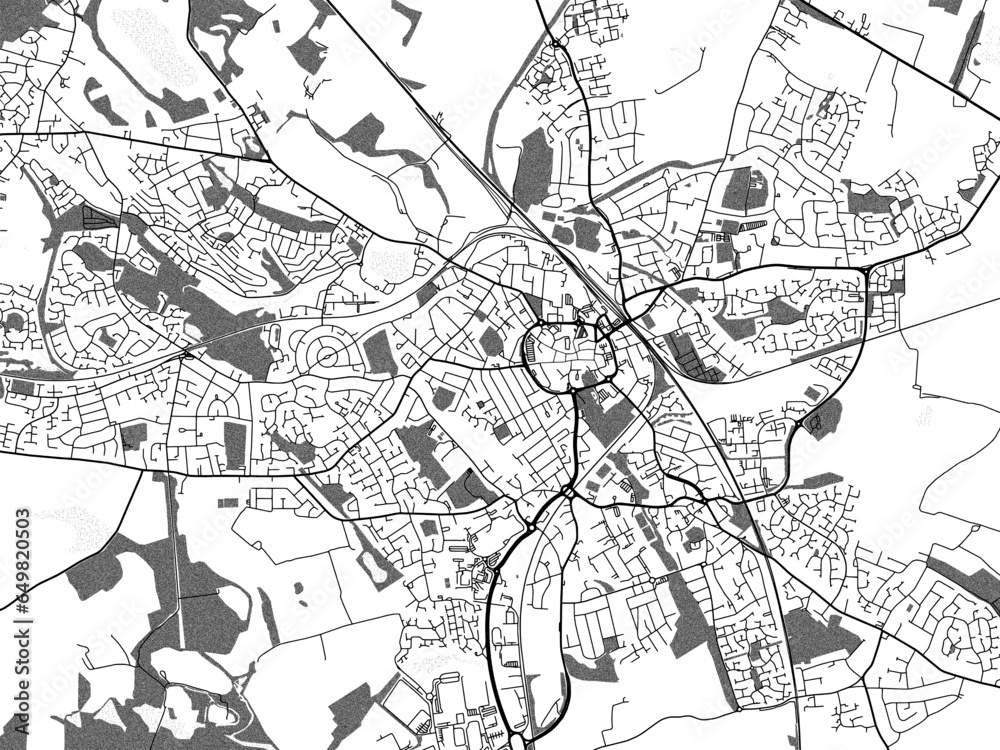 Greyscale vector city map of Nuneaton in the United Kingdom with with ...