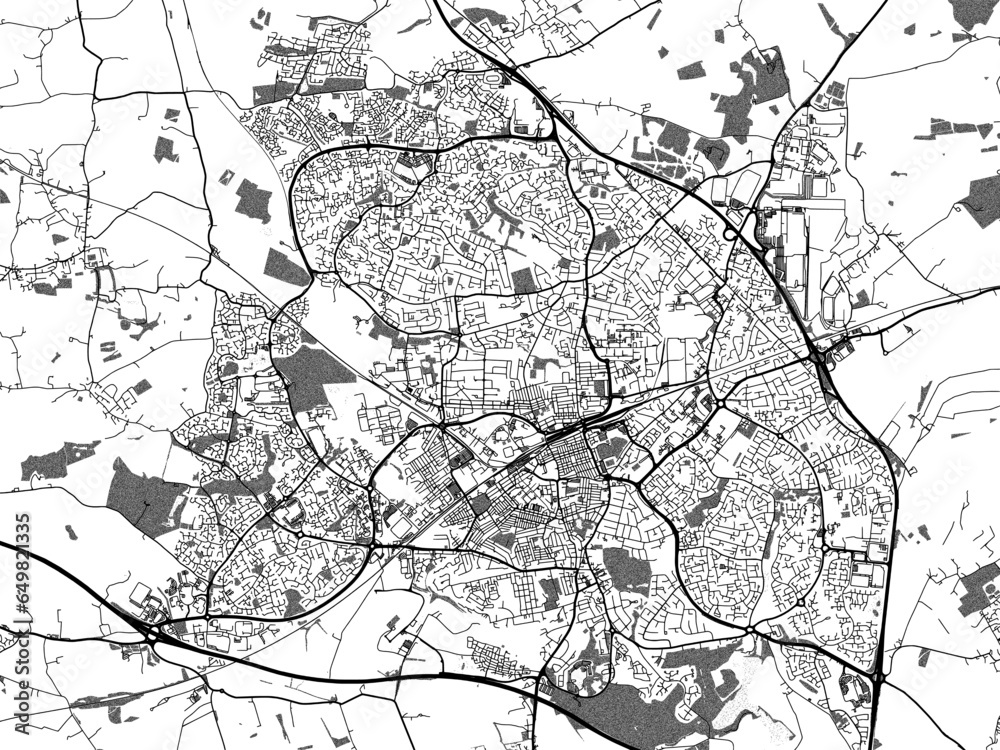 Greyscale vector city map of Swindon in the United Kingdom with with ...