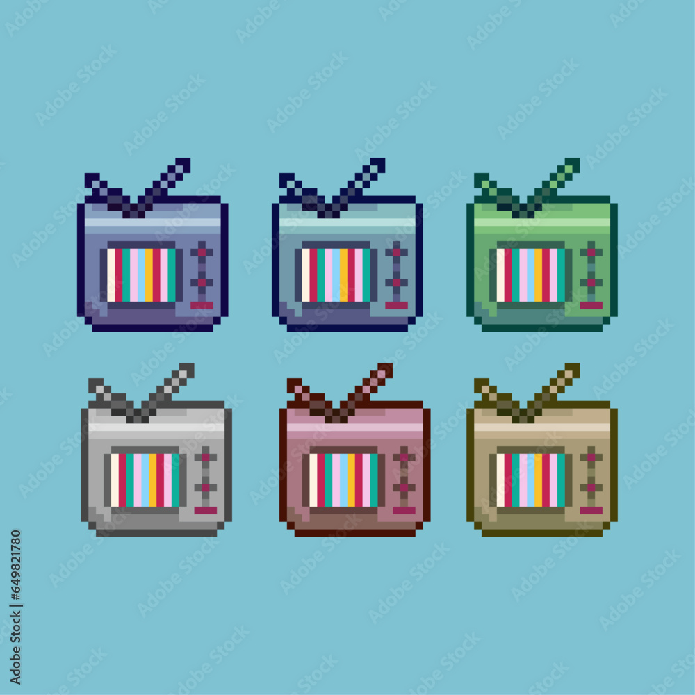 Pixel art sets of television from top down view with variation color ...