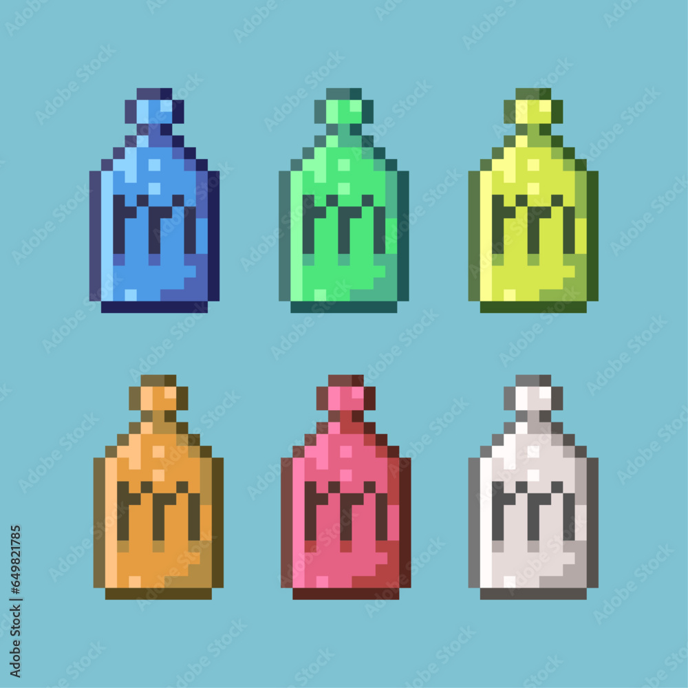 Pixel art sets of milk in bottle with variation color item asset ...