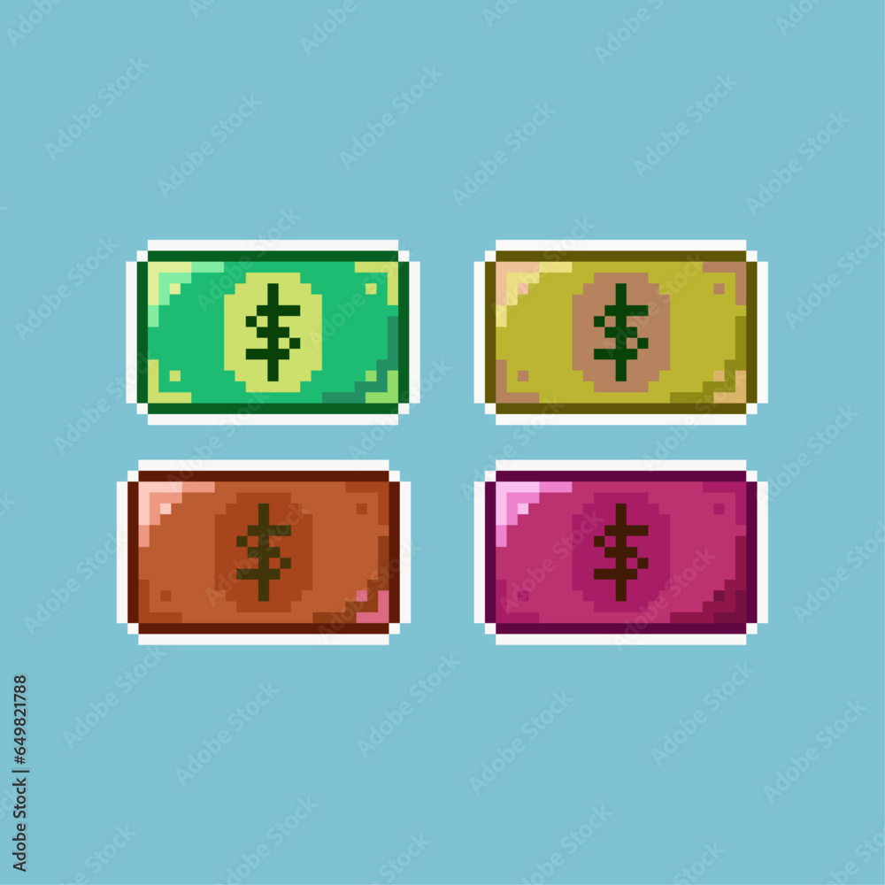 Pixel art sets of business currency with variation color item asset ...