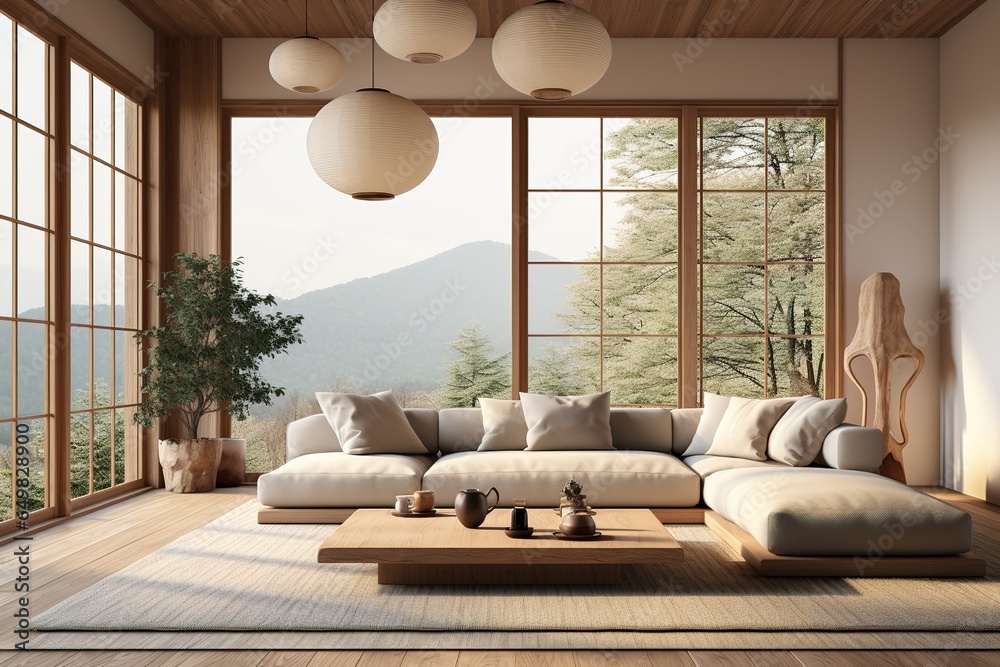 Contemporary Japanese Living Room with tatami mats, sliding shoji doors ...