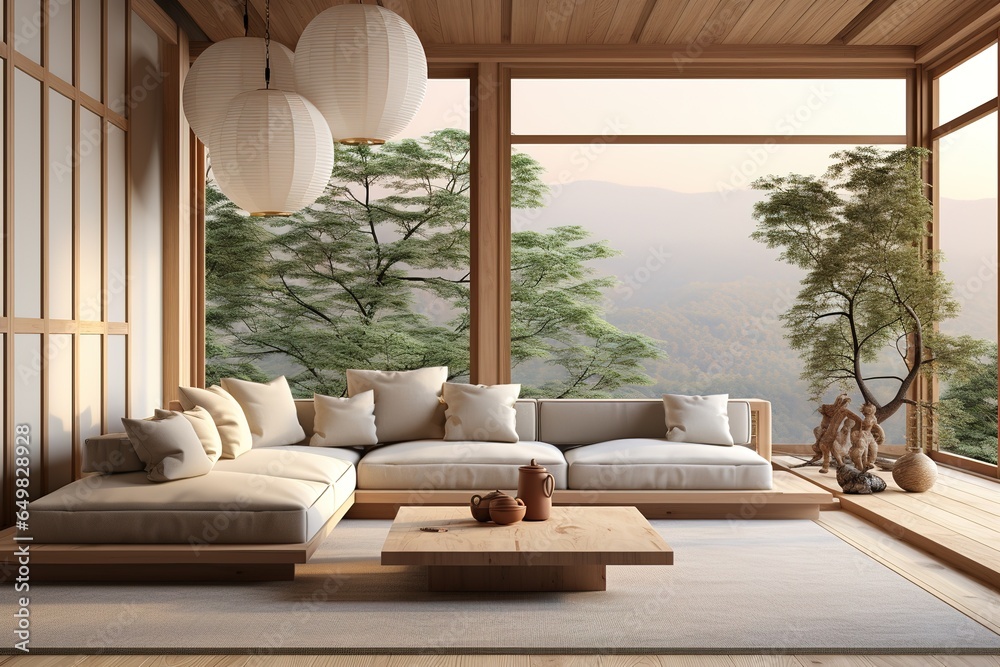 Contemporary Japanese Living Room with tatami mats, sliding shoji doors ...