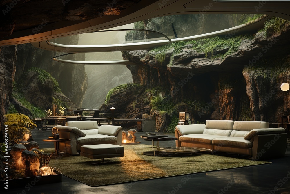 Zdjęcie Stock: Futuristic Subterranean Bunker Lounge with a transparent ...