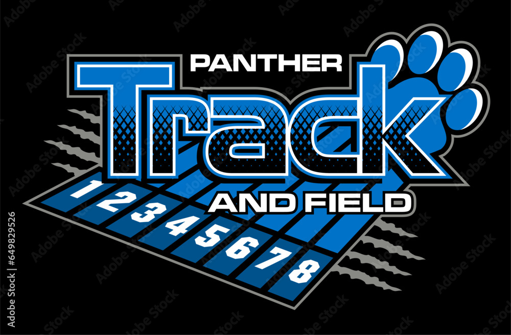 panther track and field team design with large paw print and track ...