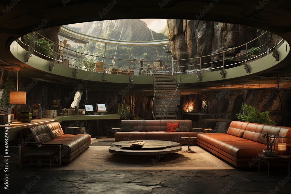 Futuristic Subterranean Bunker Lounge with a transparent ceiling ...