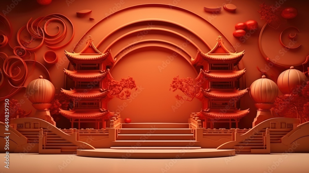 Inside the red colored Chinese hall and palace background for Chinese ...