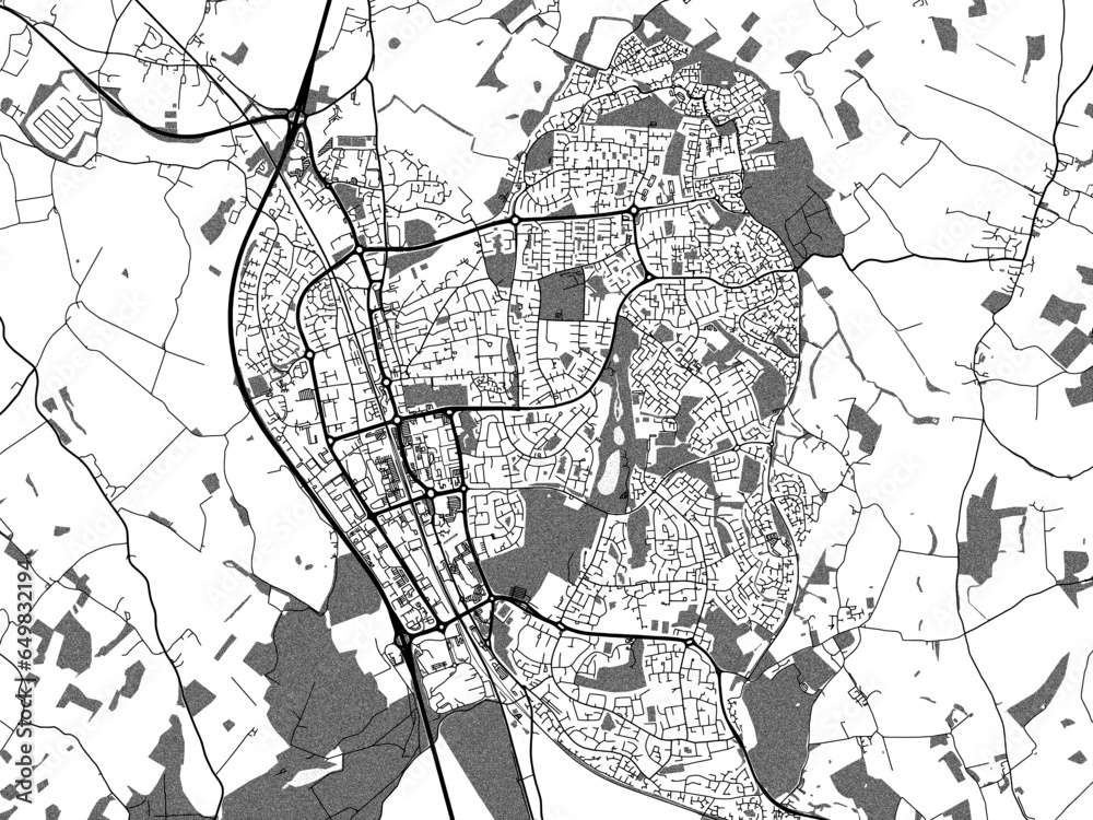 Greyscale vector city map of Stevenage in the United Kingdom with with ...