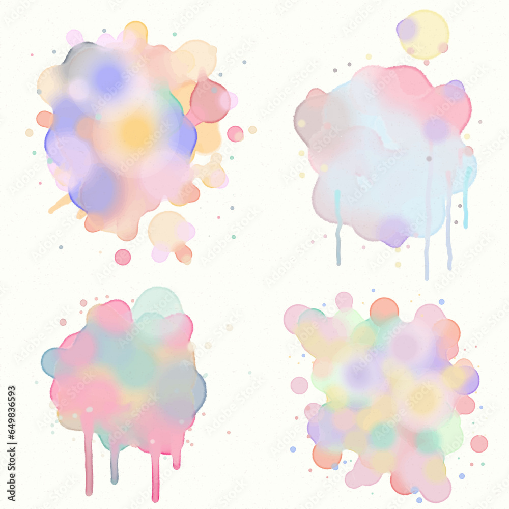 Set of abstract colored watercolor water splash on a white background ...
