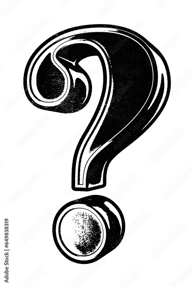 Three-dimensional question mark retro stencil illustration stamp with ...