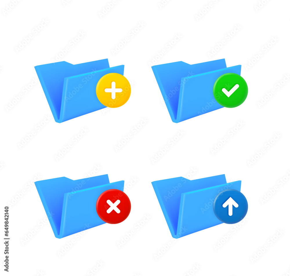 File folder icon set with different pictograms. 3d vector icons set ...