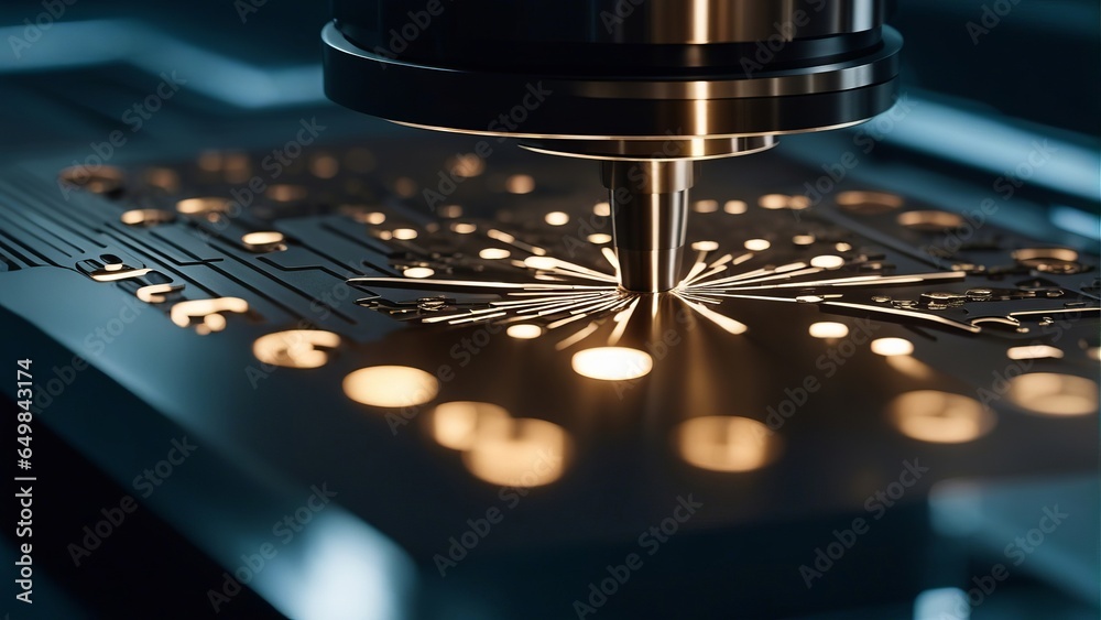 Macro photo cutting of metal CNC Laser engraving. Concept background ...