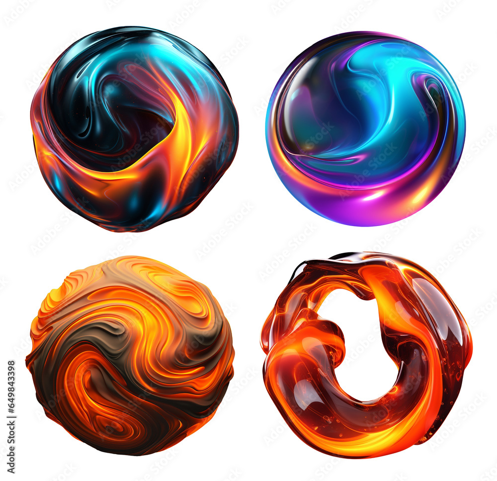 Volcanic lava melted sphere shape isolated. Abstract round magma wavy ...