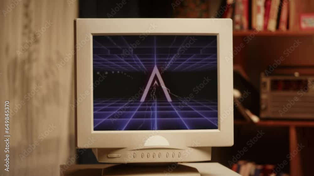 Retro pc with vintage screen saver, for chroma key green screen, Old ...