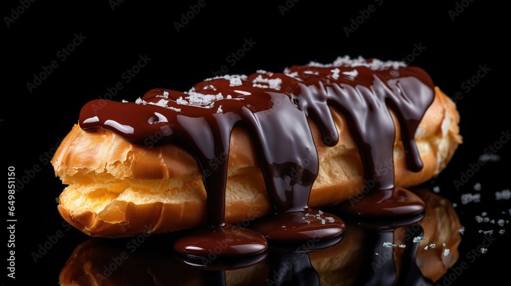 Generative AI, Chocolate eclairs side view, sweet food. Traditional ...