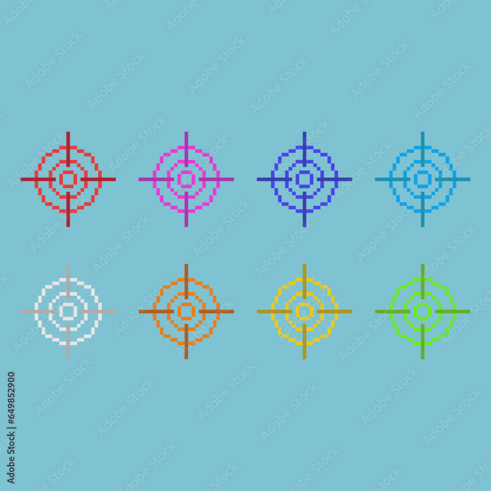 Pixel art sets of pistol sniper hud game with variation color item ...