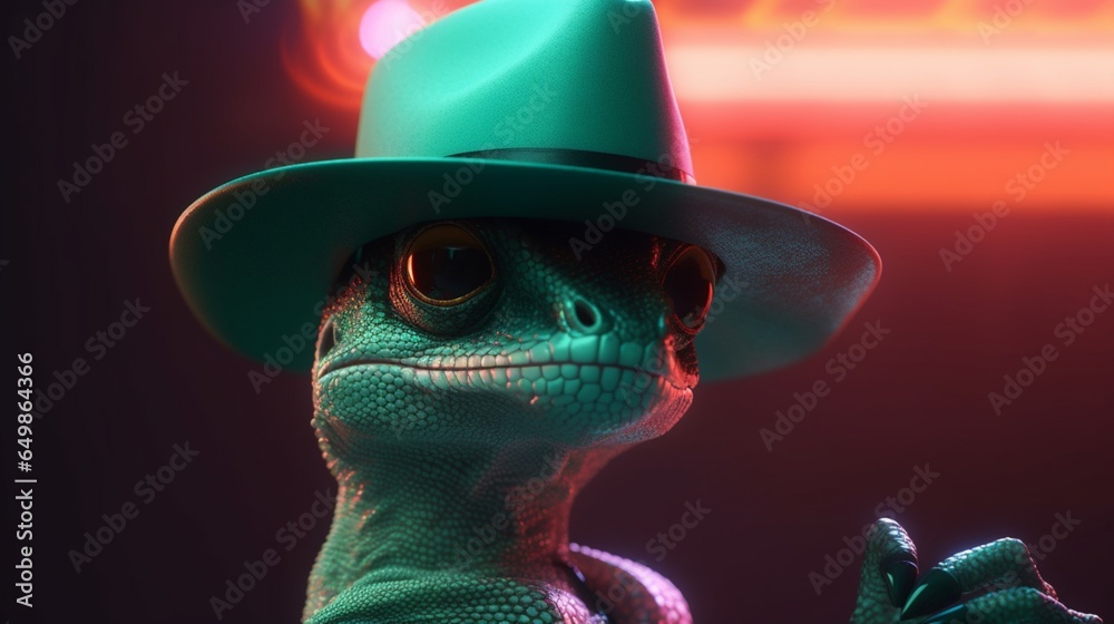 retrowave portrait of a green gecko as a cowboy generative ai Stock ...