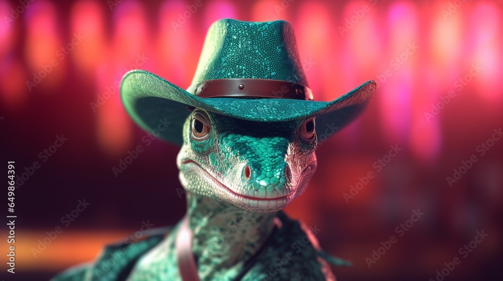 retrowave portrait of a green gecko as a cowboy generative ai Stock ...