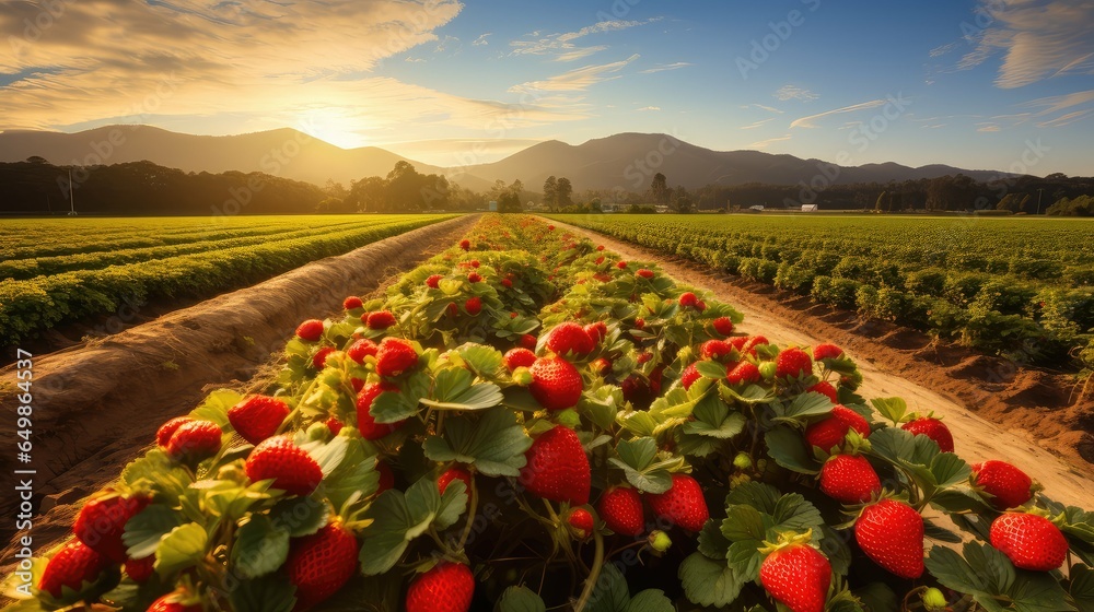 agriculture countryside strawberry fields illustration farm summer ...