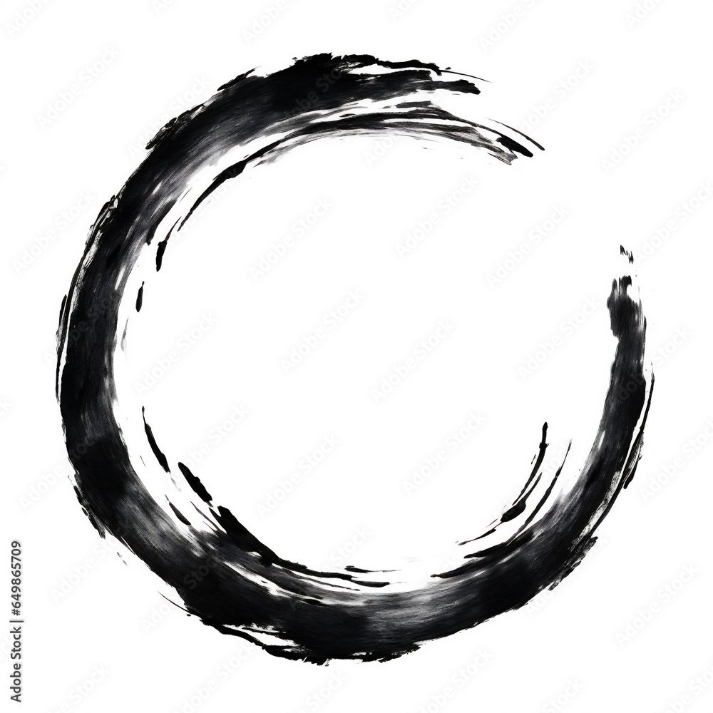 Artistic Enso Zen Circle in Black Ink on White Background - An Element ...