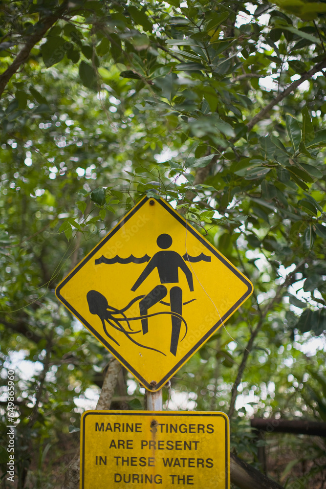 Sign Warning About Marine Stingers; Daintree Rainforest, Queensland ...
