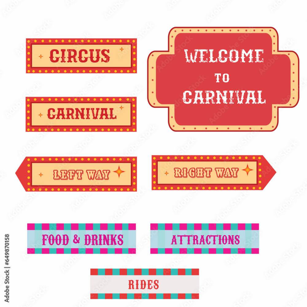 Vintage circus labels and carnival signboards vector collection ...