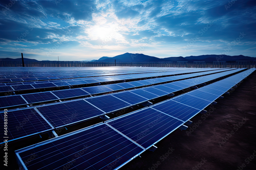 Trabajadores fotovoltaicos con paneles solares captan la energía del sol y la convierten en ...